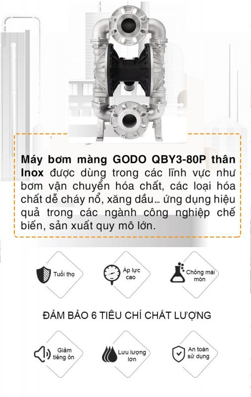 Bơm màng GODO QBY3-80P thân Inox | Thiết bị Việt Á