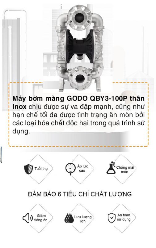 Bơm màng GODO QBY3-100P thân Inox | Thiết bị Việt Á